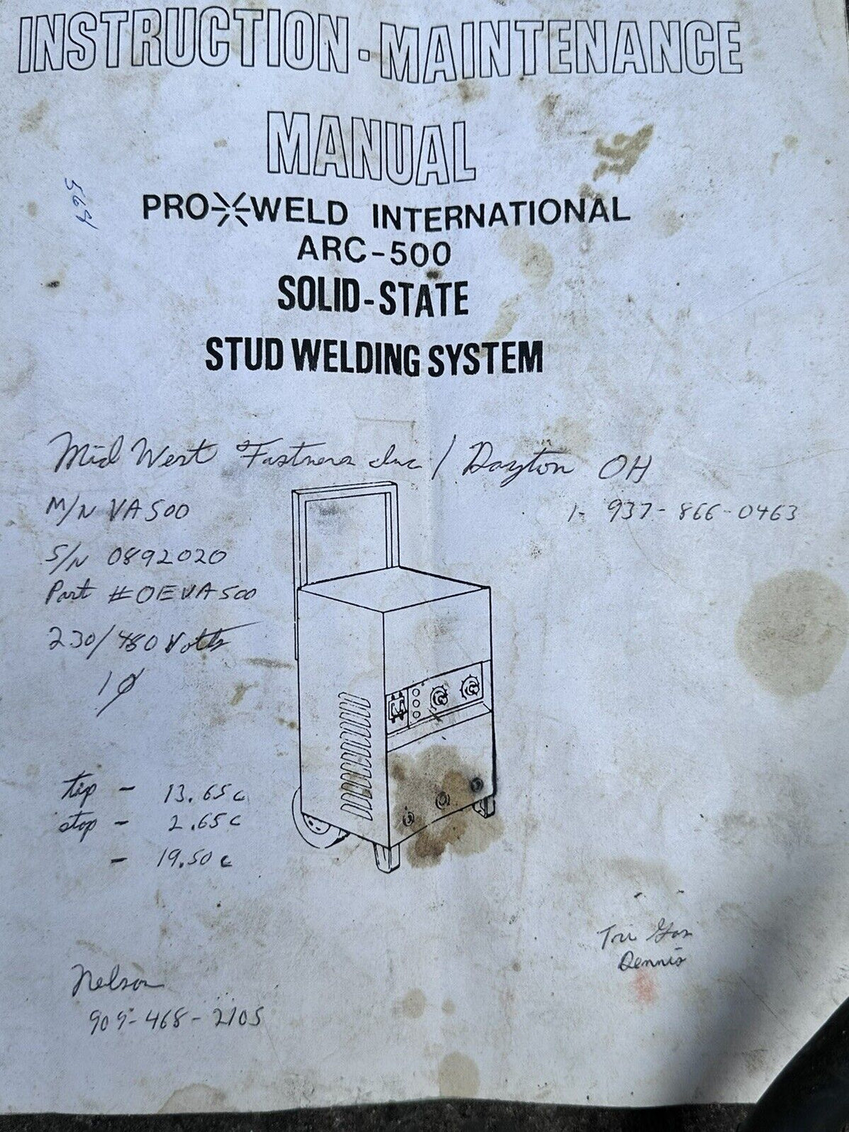 Midwest Fasteners, Inc. UA500 Stud Welding System Stud Welder Nelson ...
